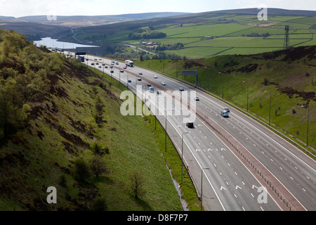 The M62 motorway as seen from Scammonden Bridge, looking westwards ...