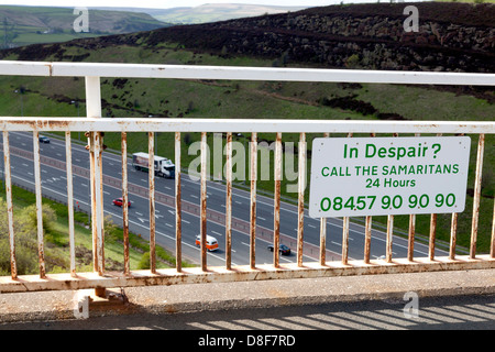 Signs for the Samaritans above the M62 on Scammonden Bridge, West ...