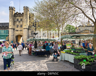 Traditional market stalls in Wells city market place Somerset England ...