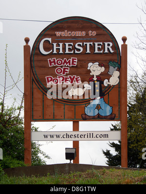 Welcome to Chester Illinois sign Home of Popeye Stock Photo - Alamy
