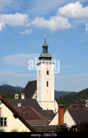 Bell tower of Grein cathedral, Austria Stock Photo - Alamy