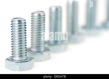 Row bolt close up. Isolated on white background Stock Photo - Alamy