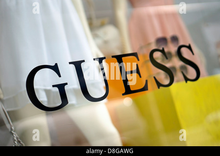 Guess display window. Guess fashion brand clothing store Stock Photo ...