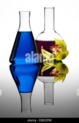 Two colorful flasks isolated on white Stock Photo - Alamy