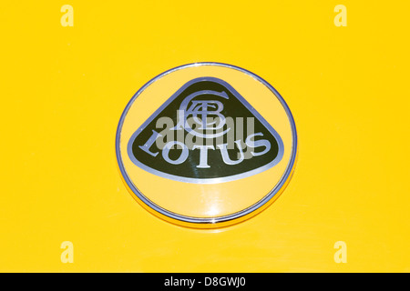 classic lotus car badge on traditional yellow and green paint work ...