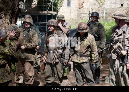 WW2 Re-enactment. German Waffen SS officer, portrait. Close up, head ...