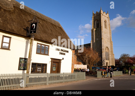 The Ingham Swan pub inn, and Holy trinity Church, Ingham village ...