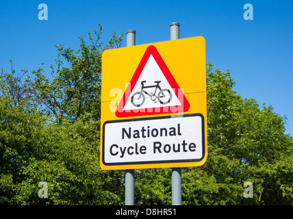 uk road sign cycle route path lane cyclists bike ahead Stock Photo - Alamy