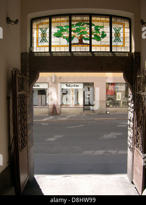 A beautifully designed glass featuring intricate patterns, encasing ...