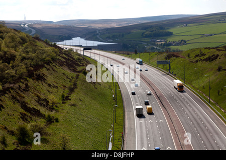 The M62 motorway as seen from Scammonden Bridge, looking westwards ...