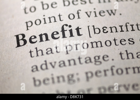Dictionary definition of the word Benefit Stock Photo - Alamy