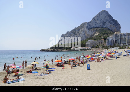 People, Playa La Fossa, beach, mountain, Penon de Ifach, Calpe, Costa ...