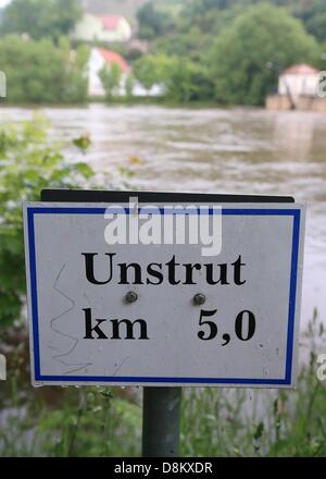 View of the flooded river Unstrut in Freyburg, Germany, 30 May 2013 ...