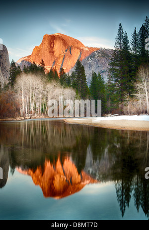 Half dome reflected in the merced river Stock Photo - Alamy