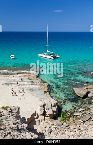 People and boats. Near Cala Vella. South of Mallorca Island. Spain ...