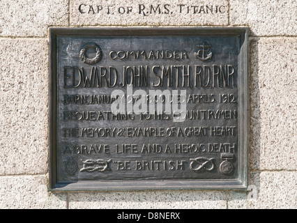 Plaque on statue of Commander Edward John Smith Captain of the Titanic ...