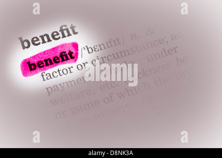 Benefit Dictionary Definition single word with soft focus Stock Photo ...