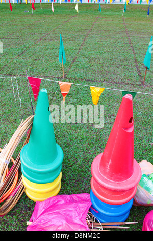 Kid playground items such hula hoops and cones Stock Photo - Alamy
