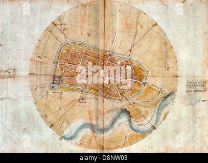 Leonardo da Vinci - Plan of Imola - Imola Map Stock Photo - Alamy