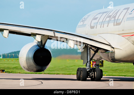 Rear view of an Etihad Airways Airbus A330 aircraft waiting for a ...