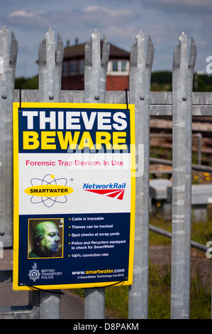 network rail, cable theft, smartwater sign Stock Photo - Alamy