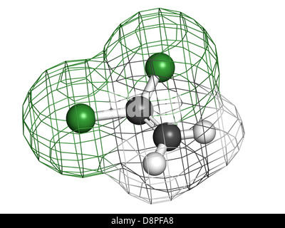 Polyvinylidene chloride (PVDC) polymer, chemical structure. Blue ...