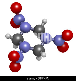 RDX (cyclonite, hexogen) explosive molecule, chemical structure. Atoms ...