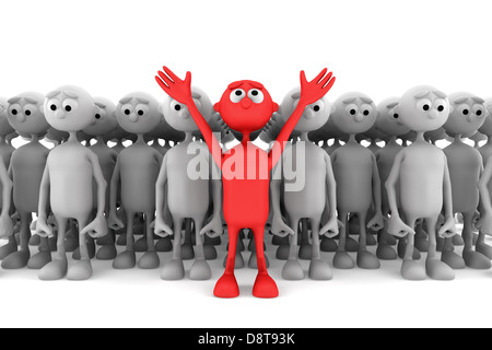 Leader Concept. One Red Man Person in Crowd of Plain People extreme ...