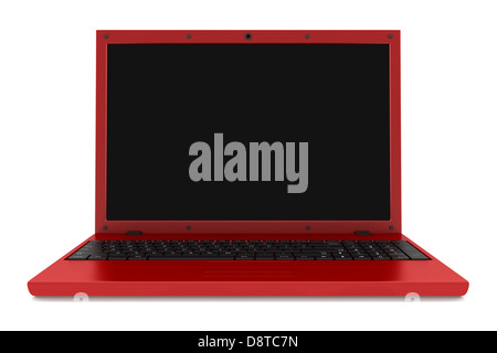 red laptop isolated on white background Stock Photo - Alamy