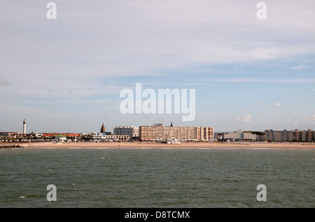 Calais beach and waterfront seen from an English Channel ferry with the ...