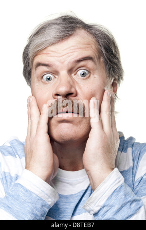 Scared mature man on white background Stock Photo - Alamy
