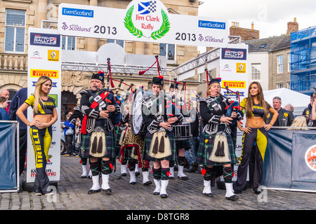 End of the Jim Clark Rally 2013 in Kelso, Scotland. At the winning post ...