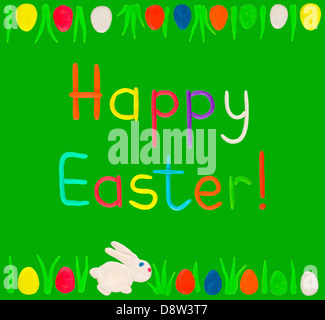 Happy Easter card - collage of plasticine figures and words, isolated ...