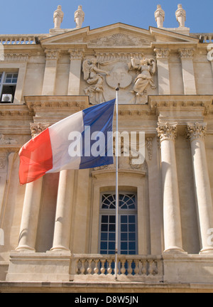 French national flags on the facade of the Palais du Rhin in Strasbourg ...