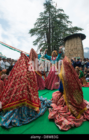 A troupe of Gaddi tribeswomen perform a local folk dance in the Chamba ...