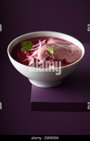 Beetroot soup with sesame emulsion Stock Photo - Alamy
