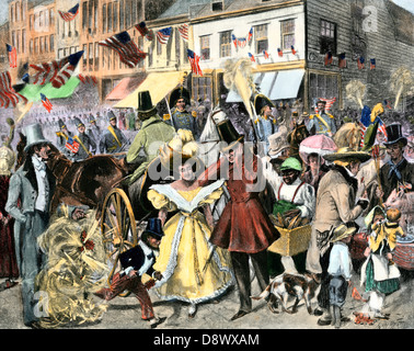 1800s FOURTH OF JULY CELEBRATION IN CENTRE SQUARE 1819 PAINTING BY J L ...