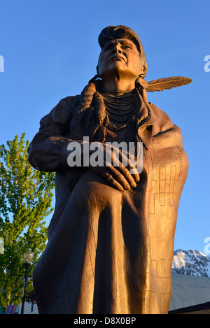 Bronze statue of Chief Joseph in downtown Joseph, Oregon Stock Photo ...