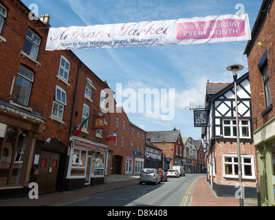 Wheelock Street in Middlewich with shops and restaurants Stock Photo ...