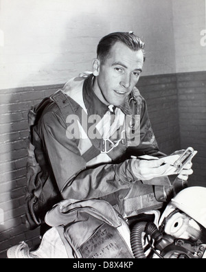 This photograph features Lin Hendrix in the cockpit of a Republic F-105 ...