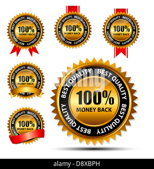 Vector 100% money back gold sign, label template Stock Photo - Alamy