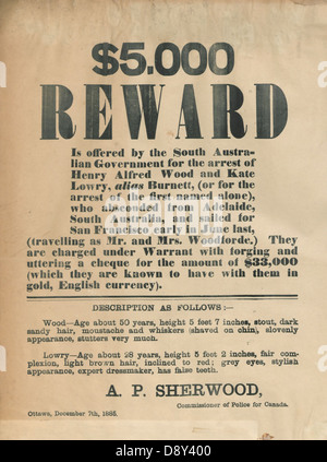 A 19th-century police reward poster offering $1,000 for information on ...
