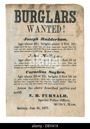 A vintage Wanted poster from the 19th century, offering a $1,000 reward ...