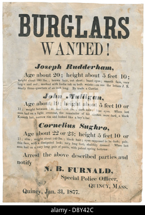 A vintage Wanted poster from the 19th century, offering a $1,000 reward ...