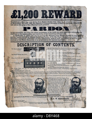 A vintage Wanted poster from the 19th century, offering a $1,000 reward ...
