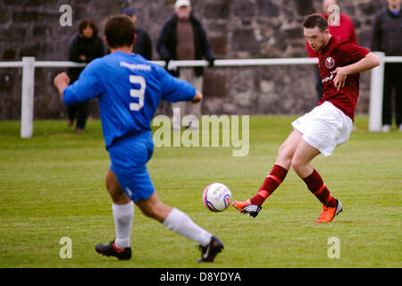 Kelty, Fife, Scotland, UK. 5th June 2013. Paul Blackwood shoots wide ...