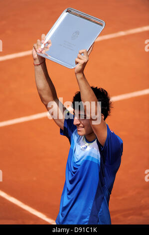 Christian Garín of CHILE in action during Day 2 of the 2019 Davis Cup ...