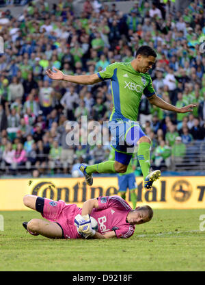 June 8, 2013 ..Vancouver FC goalkeeper Brad Knighton #18 makes a save ...