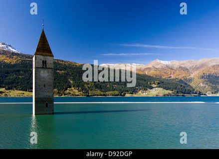 Church Tower Of Graun in the Lago Di Resia, Italy, Europe Stock Photo ...