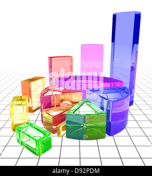 A colorful 3d pie chart graph. High resolution render with candlesticks ...